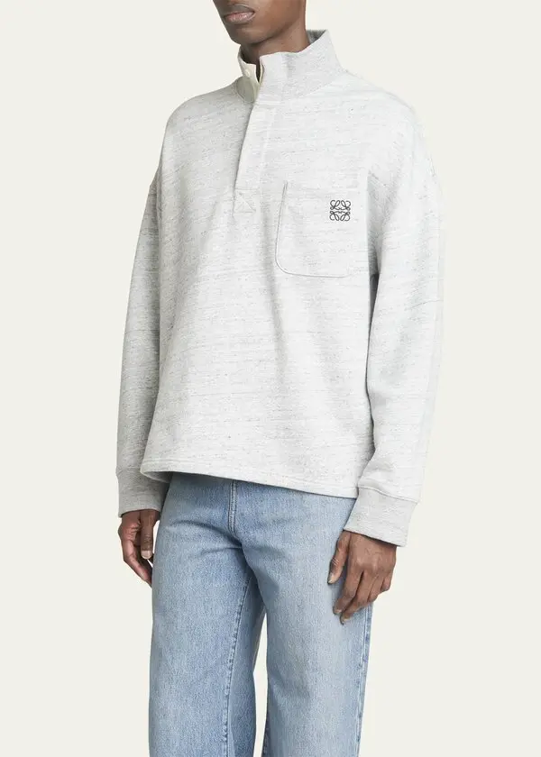 Loewe Anagram Terry Quarter-Zip Sweater - Grey Melan | Editorialist